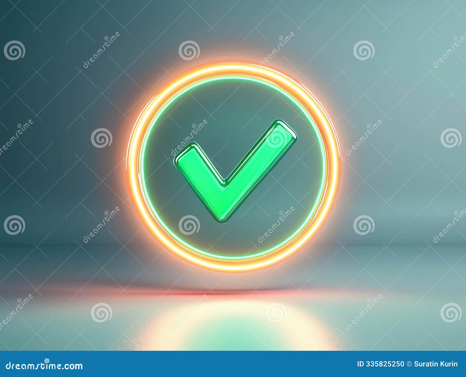 Green Checkmark Inside a Glowing Circle Floating in Space Stock ...