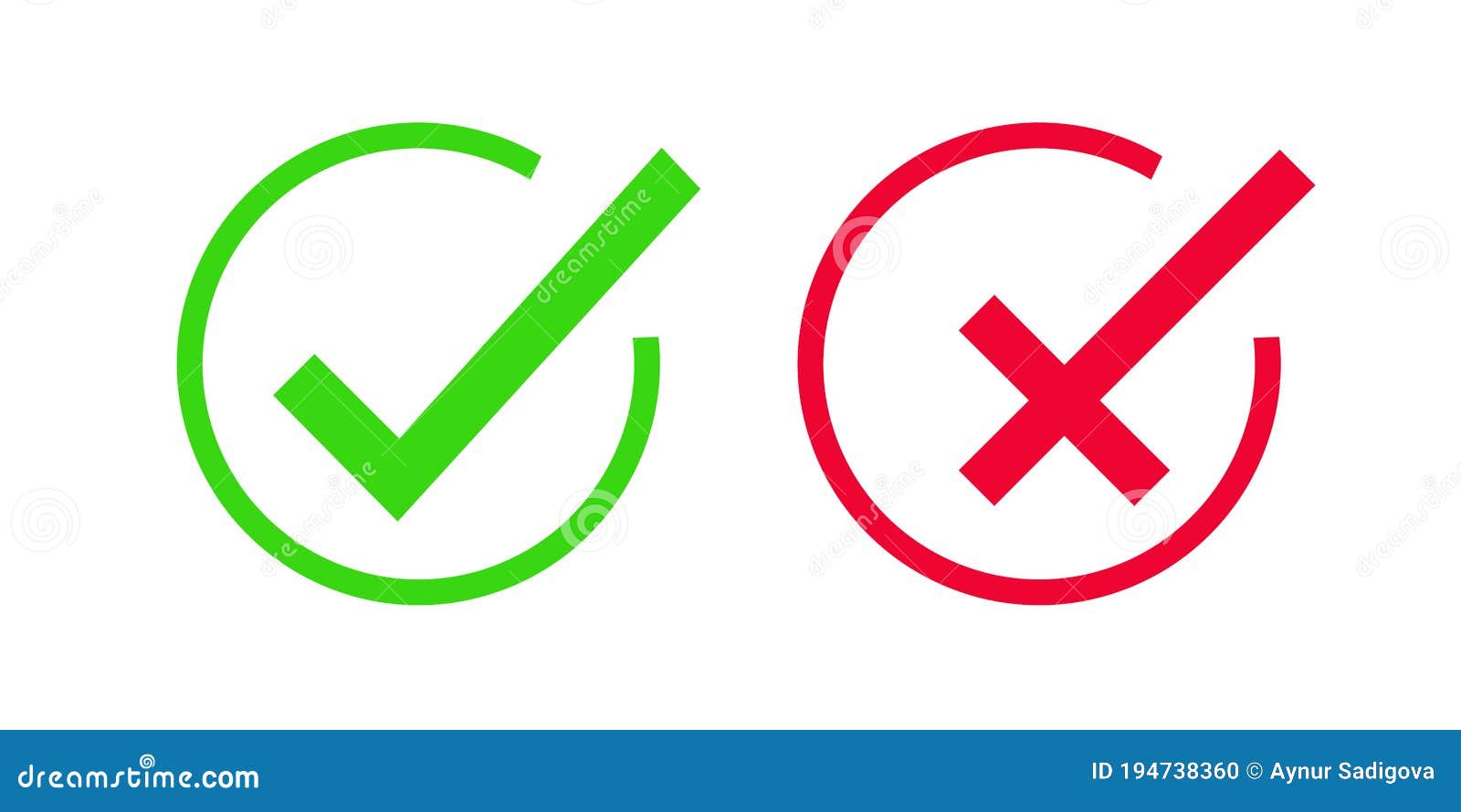 Green Checkmark And Red Cross Icon. Symbol Of Approved And Reject ...