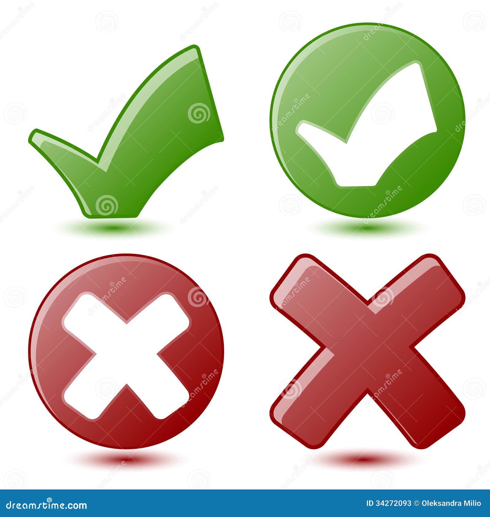 Green Checkmark Ok And Red Cross X Icons As Positive And Negative ...