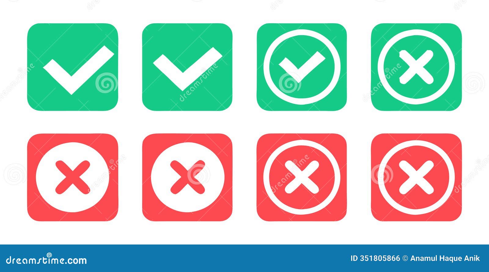 Green Checkmark Red X Marks Icons UI Design Elements Buttons Symbols ...