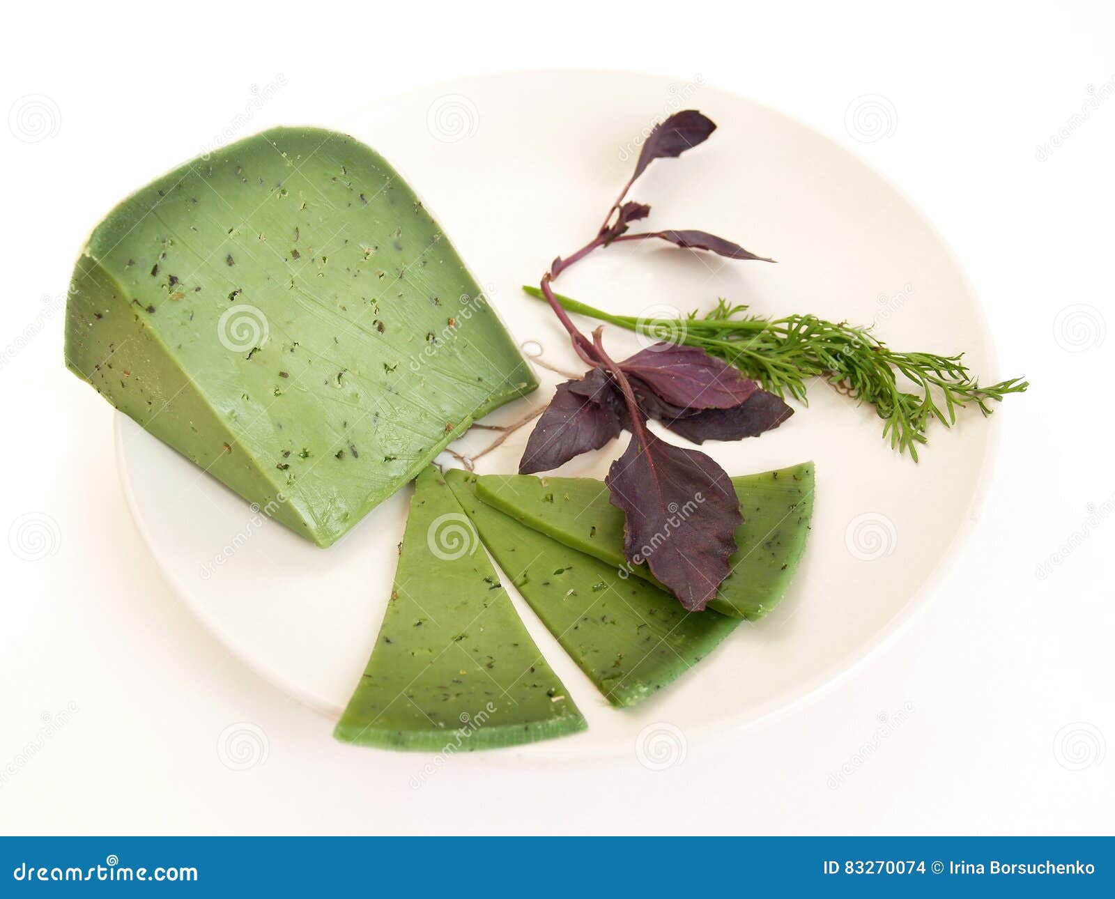 Green Cheese and Greens on a White Background Stock Photo - Image of ...
