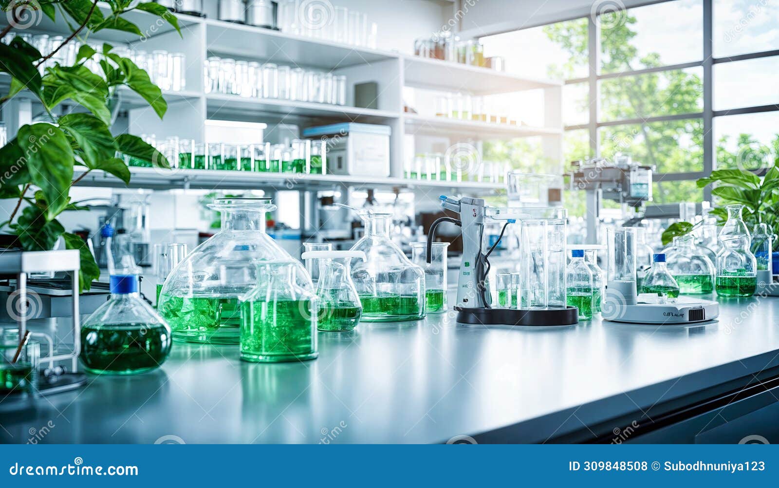 Green Chemistry Lab with Plants Stock Illustration - Illustration of ...