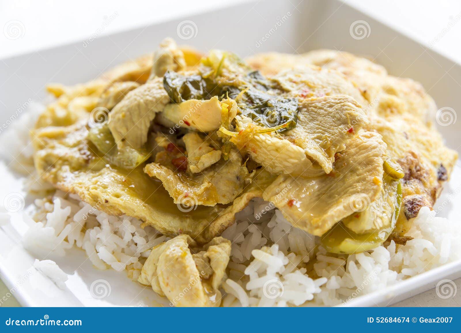 Green Chicken Curry with Rice Stock Photo - Image of meat, onion: 52684674