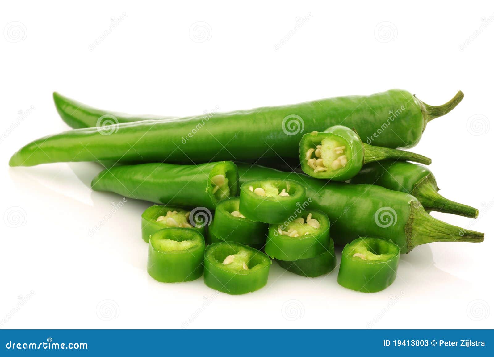 Green Chili Peppers and Some Cut Pieces Stock Image - Image of ...
