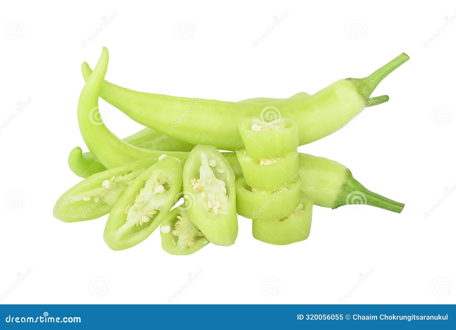 Whole and Slice Thai Green Chilli Isolated on White Background Stock ...