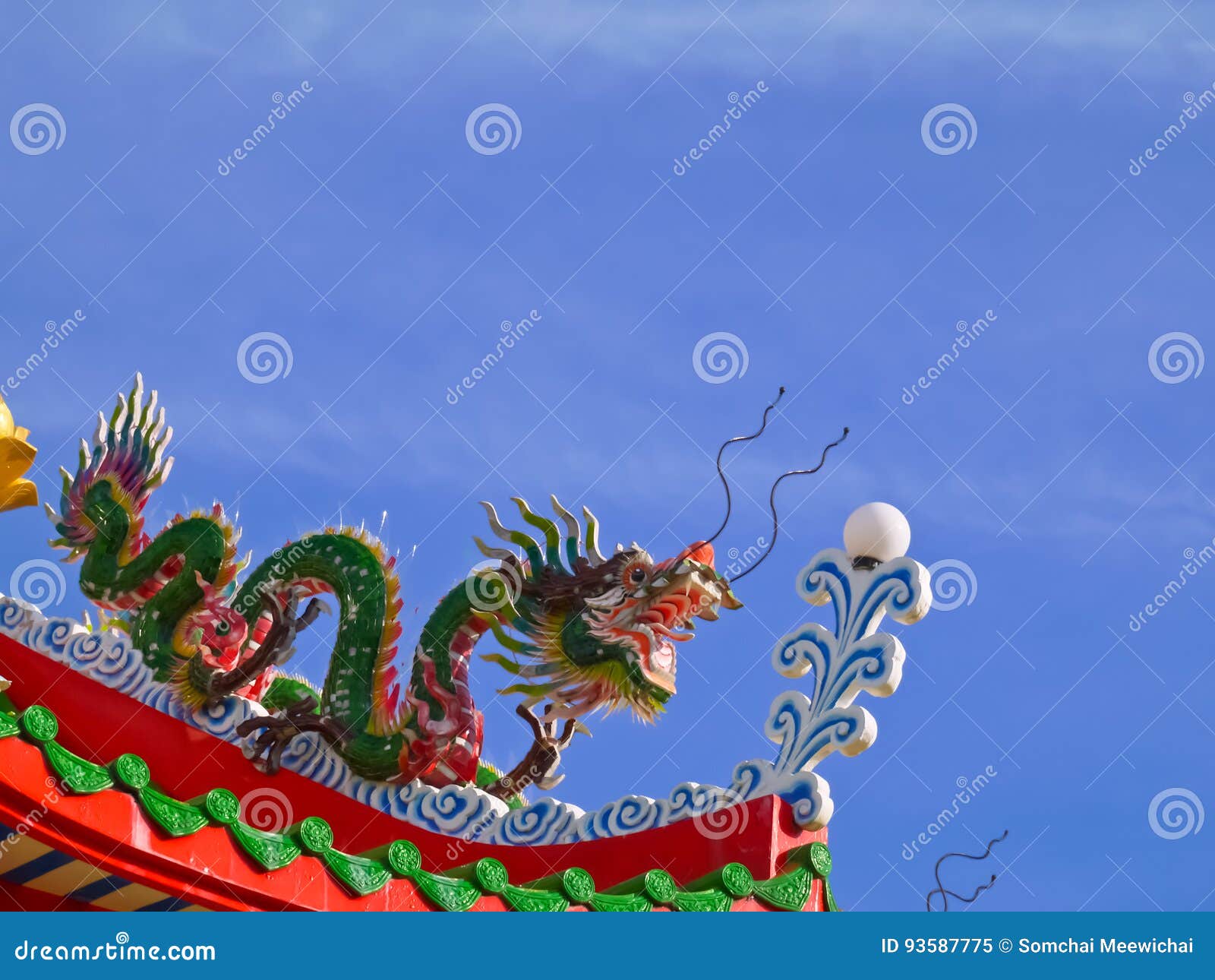 Green China Dragon on Top the Octagon Pavilion Stock Image - Image of ...