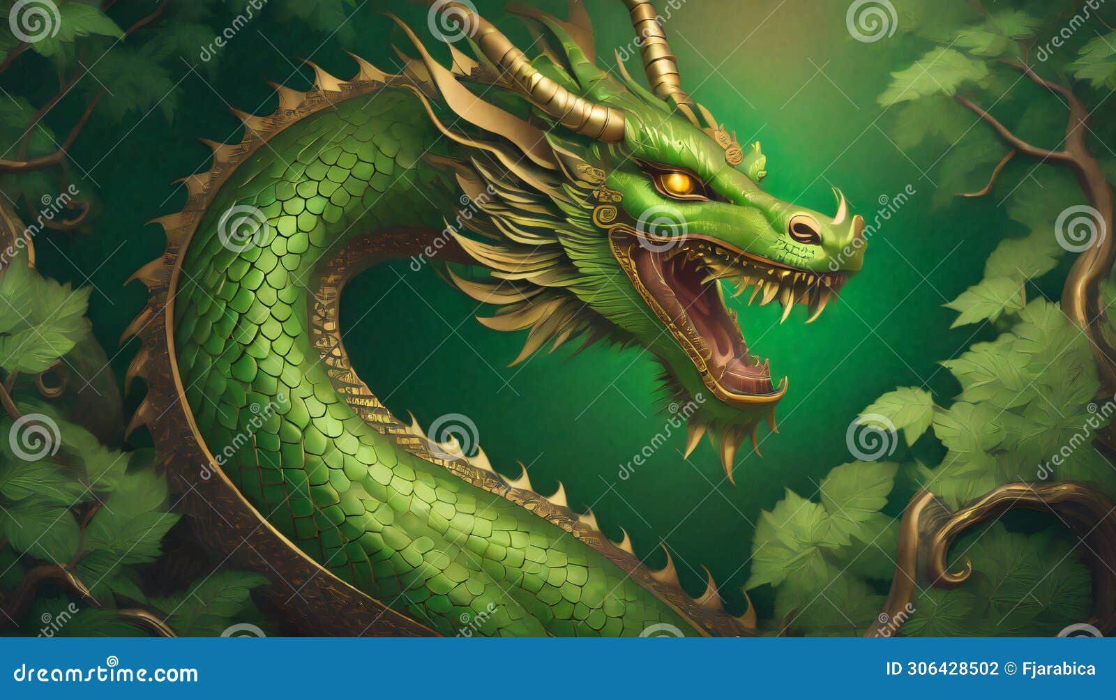 Green Chinese Dragon on Green Background Stock Illustration ...