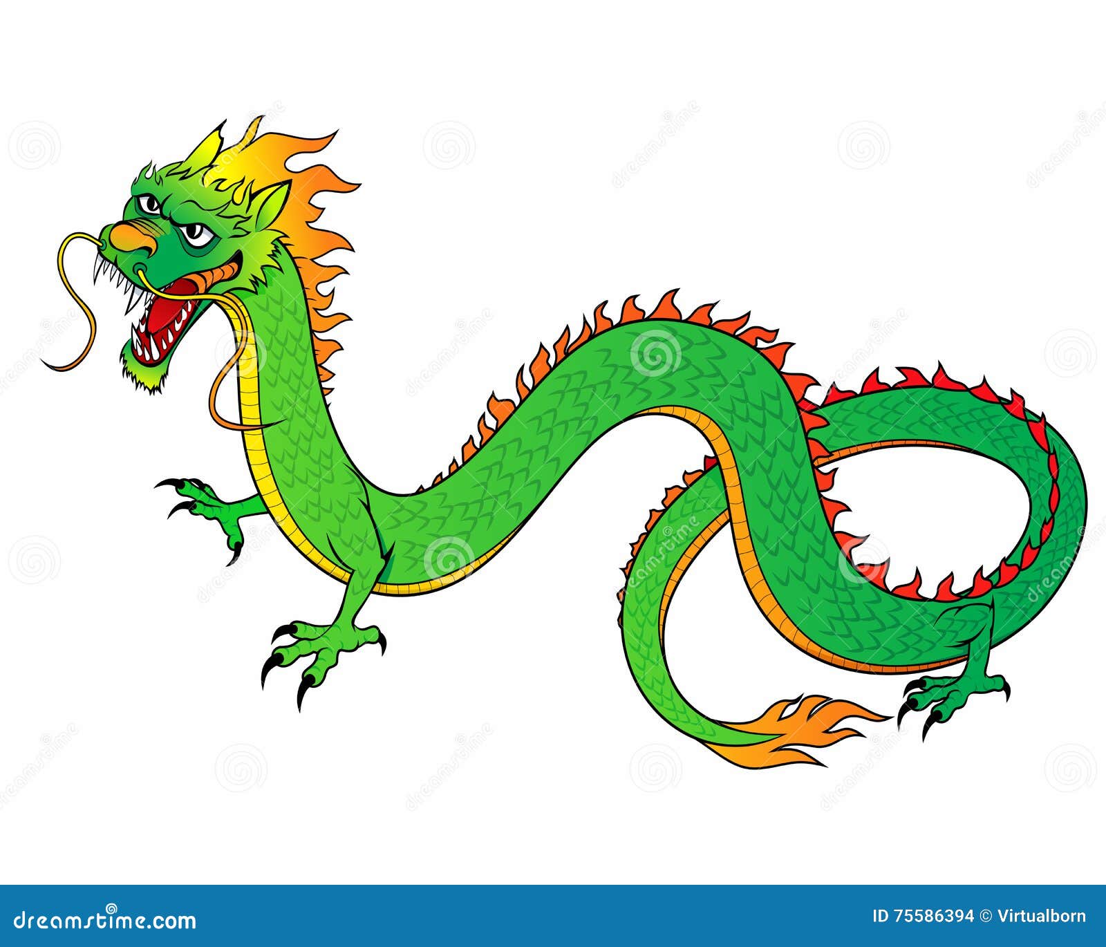 Green Chinese Dragon stock illustration. Illustration of asian - 75586394