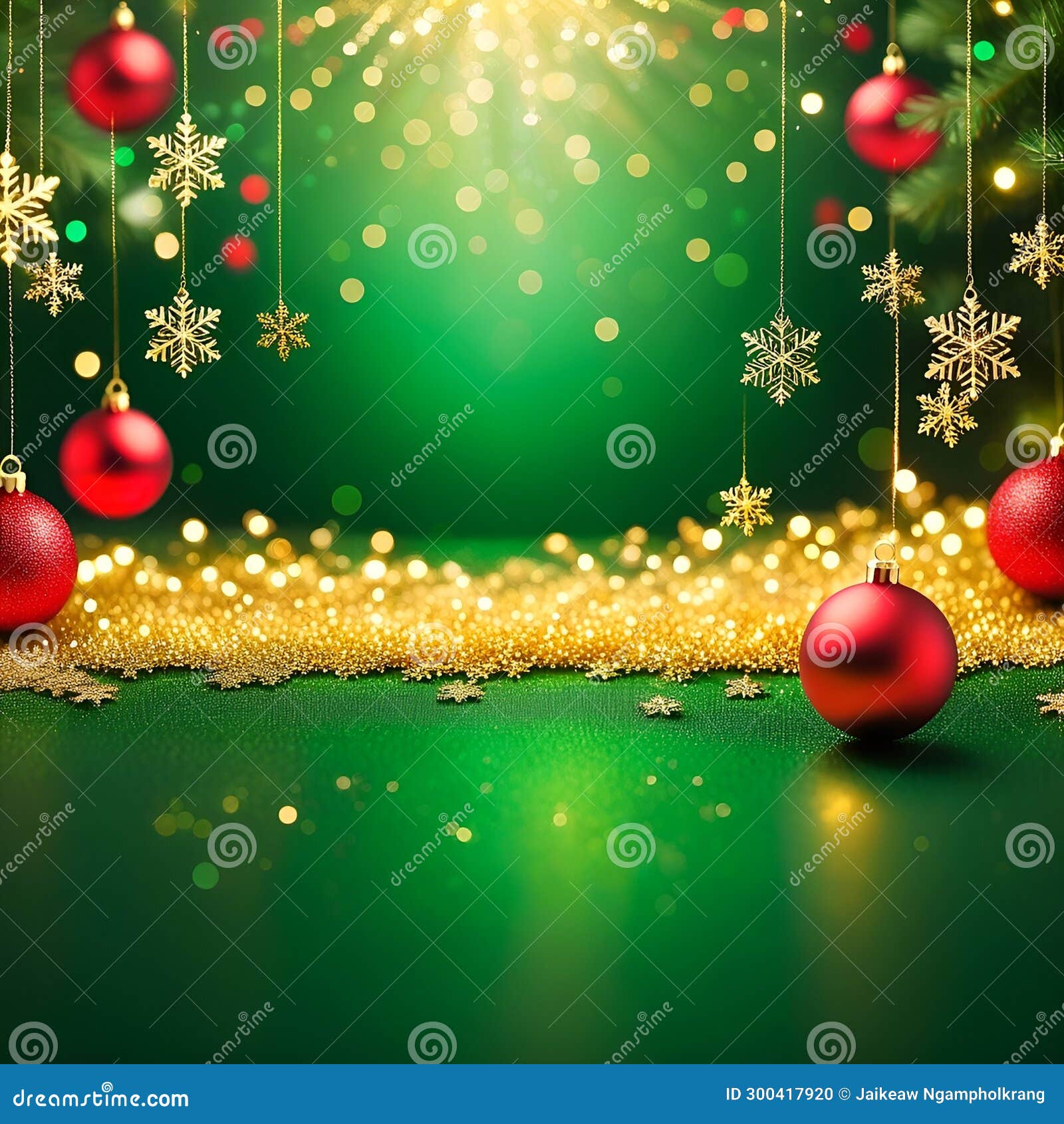 Green Christmas Background Decorated with Christmas Tree and Balls ...