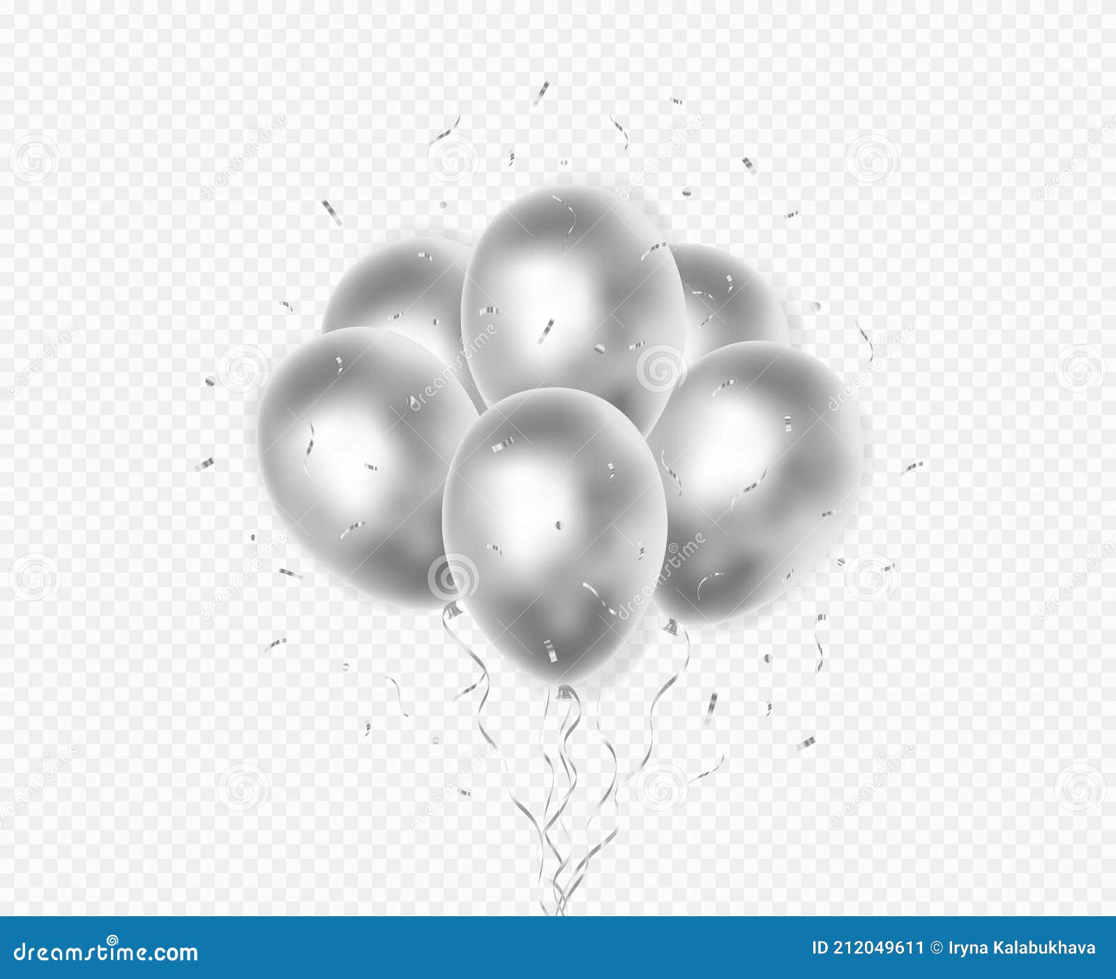 Banner With Silver Floating Balloons Isolated On Transparent Background ...