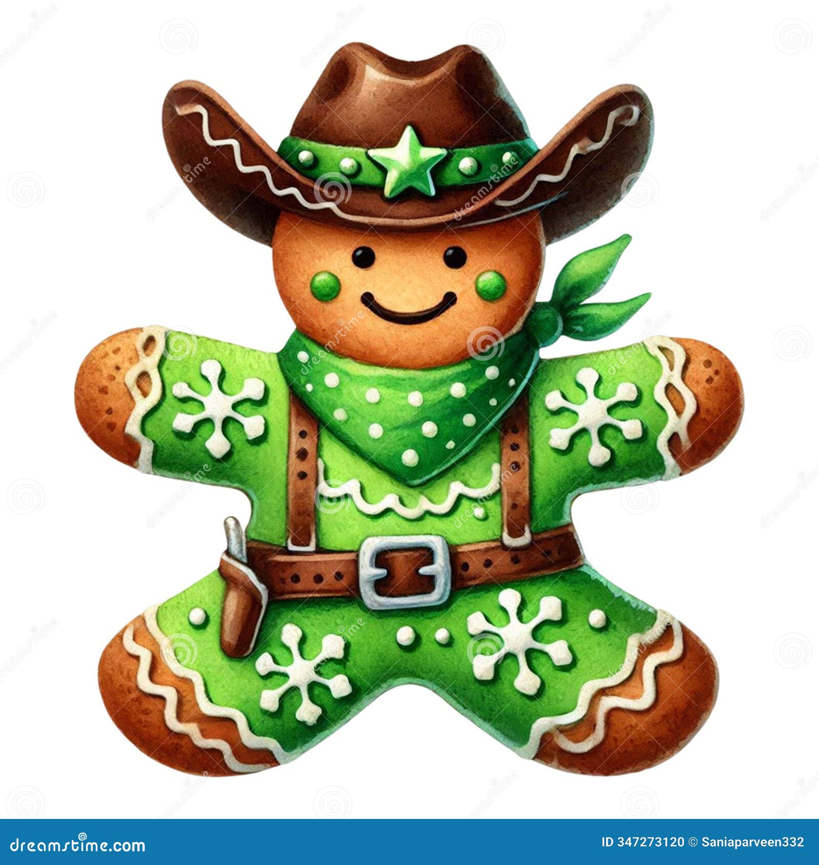 Green Christmas Cowboy Gingerbread Man Stock Illustration ...