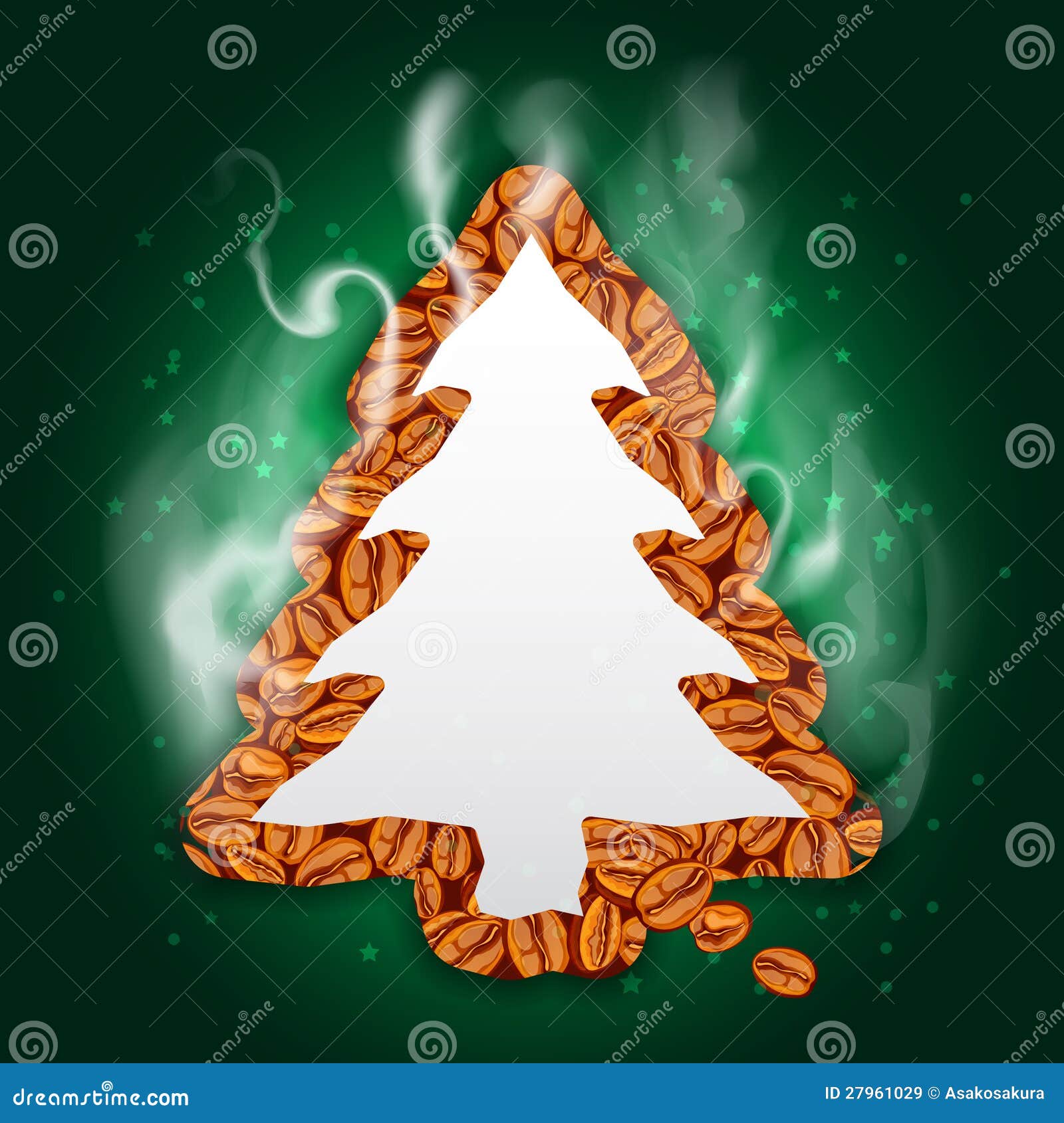 Green Christmas Tree Card with Coffee Stock Vector - Illustration of ...