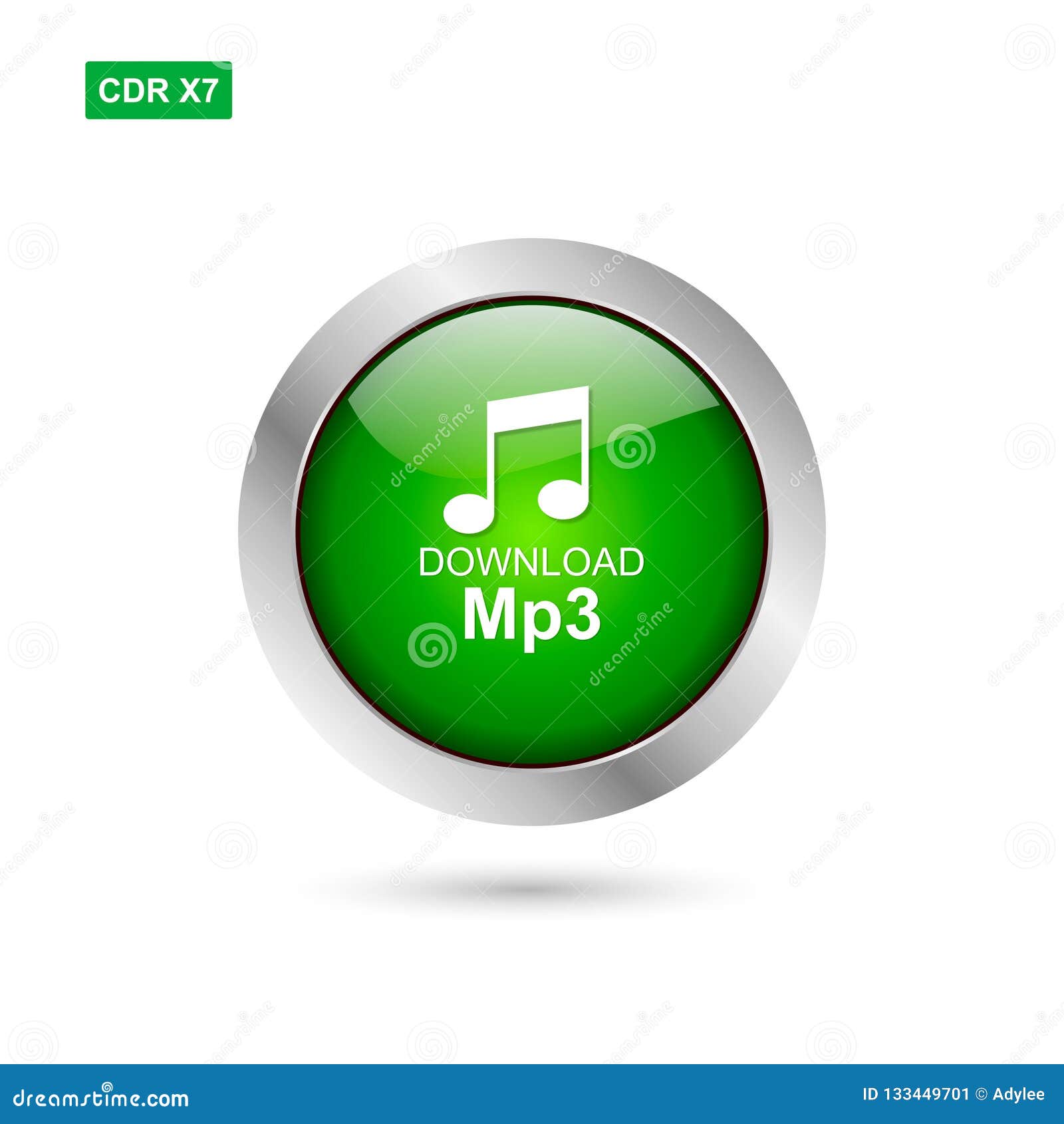 Green Chrome Glossy Button Mp3 Download Vector Isoated Stock Vector ...