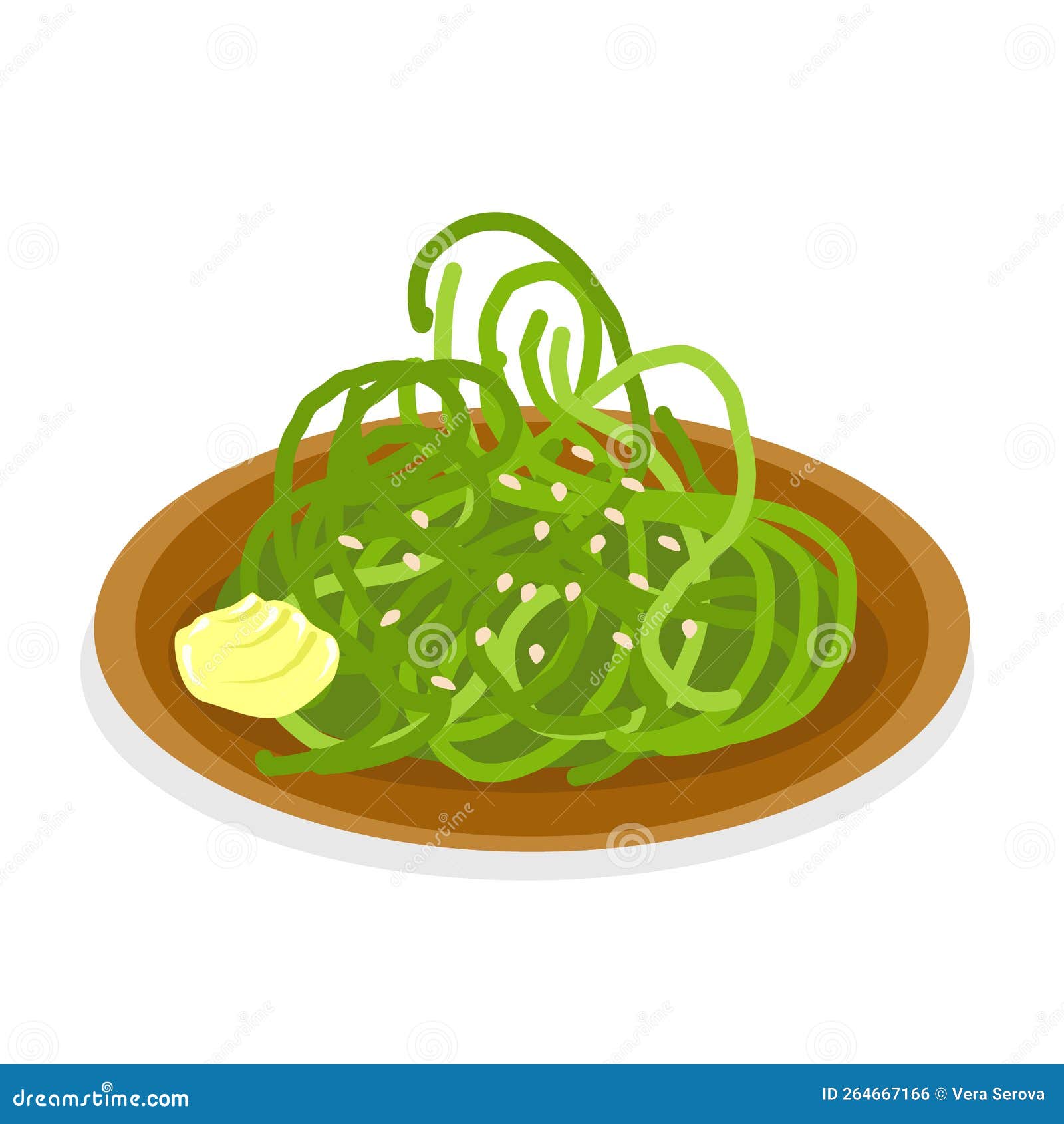 Chuka Salad On Sticks With Sesame Seeds Vector Illustration 264255190