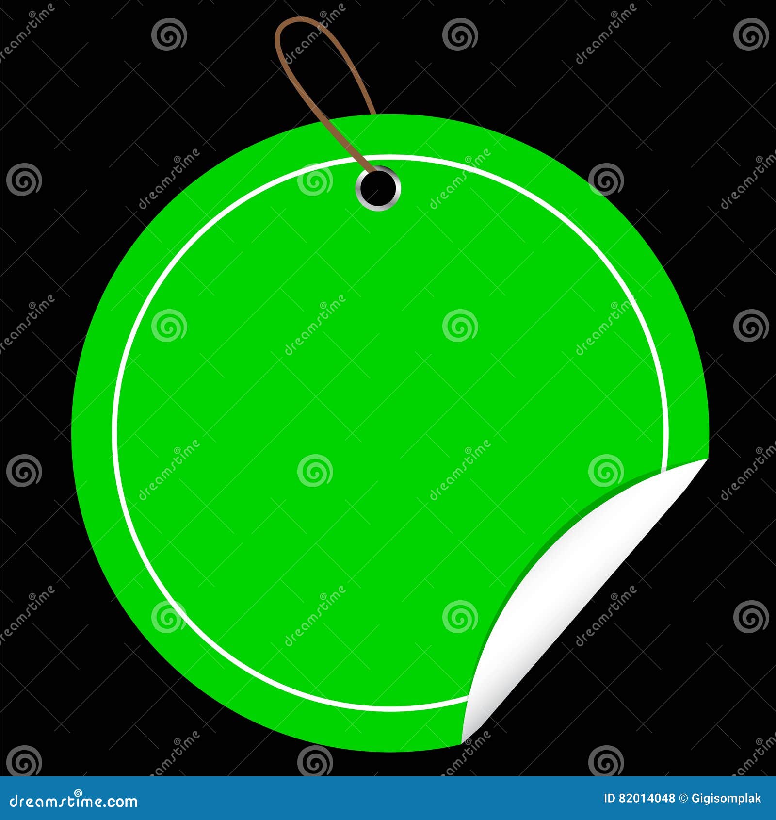 Green Circle Tag or Label with Curl Effect, at Black Background Stock ...