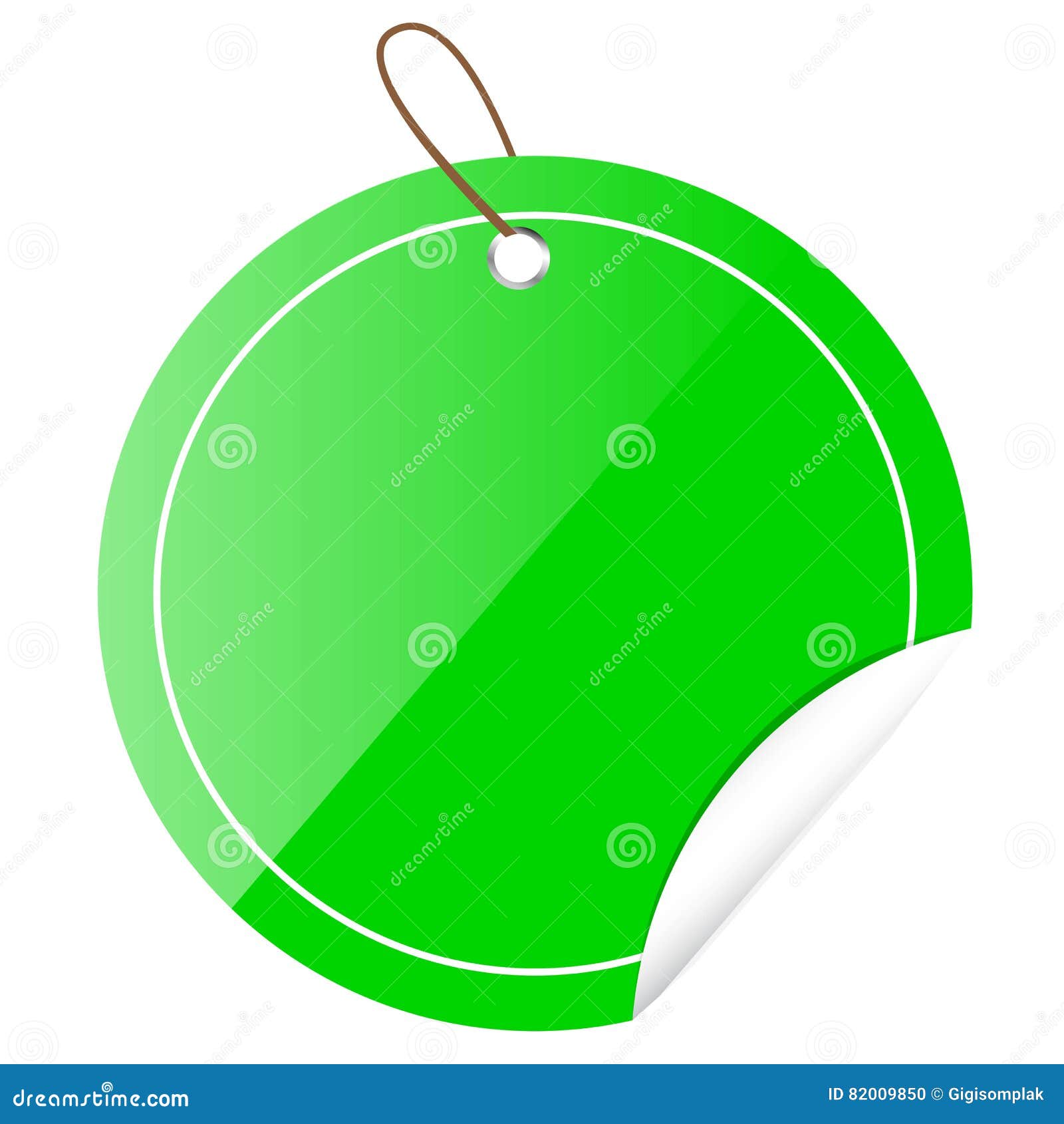 Green Circle Tag or Label with Curl Effect, Isolated on White Stock ...