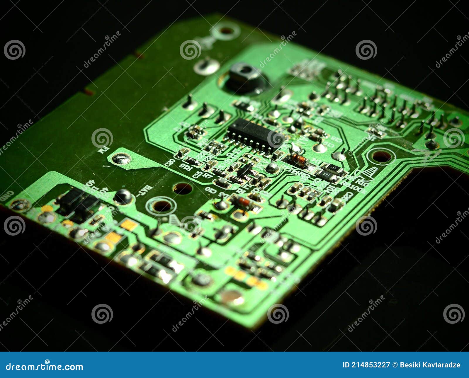 Green Circuit Board on a Black Background. Stock Image - Image of ...