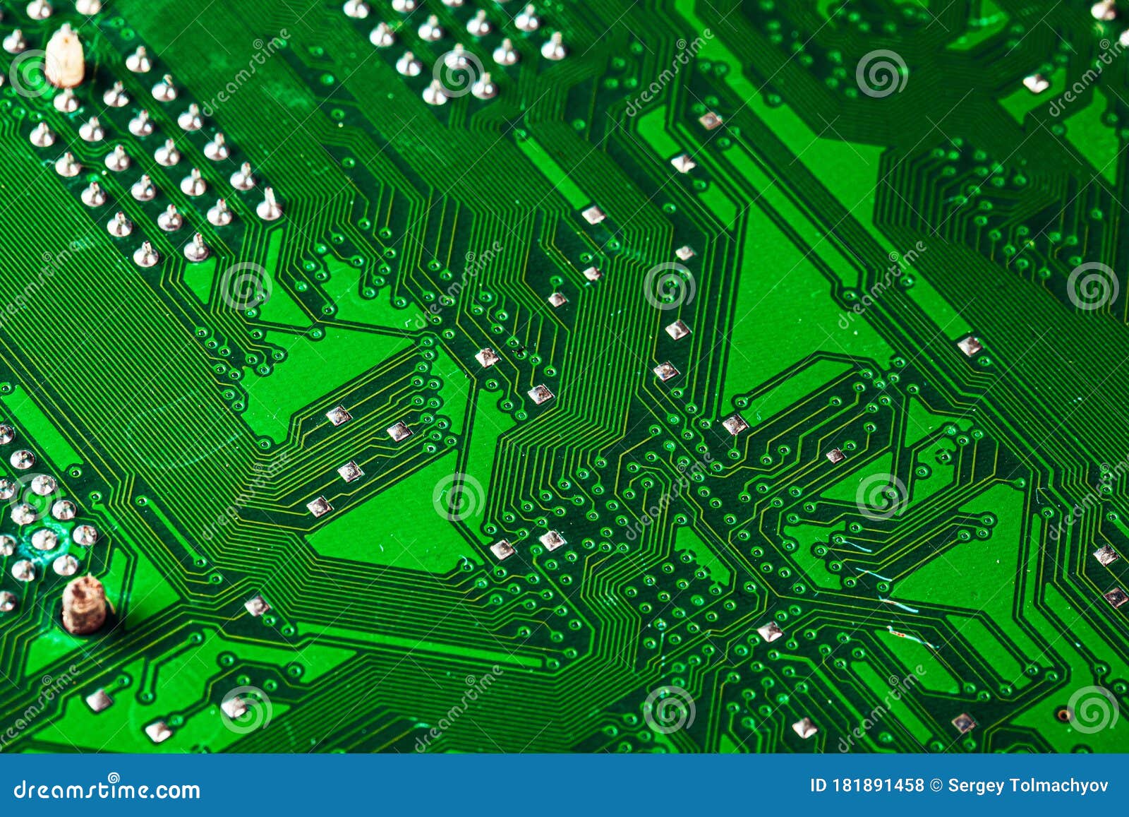 Green Circuit Board of a Computer Close Up Stock Photo - Image of ...