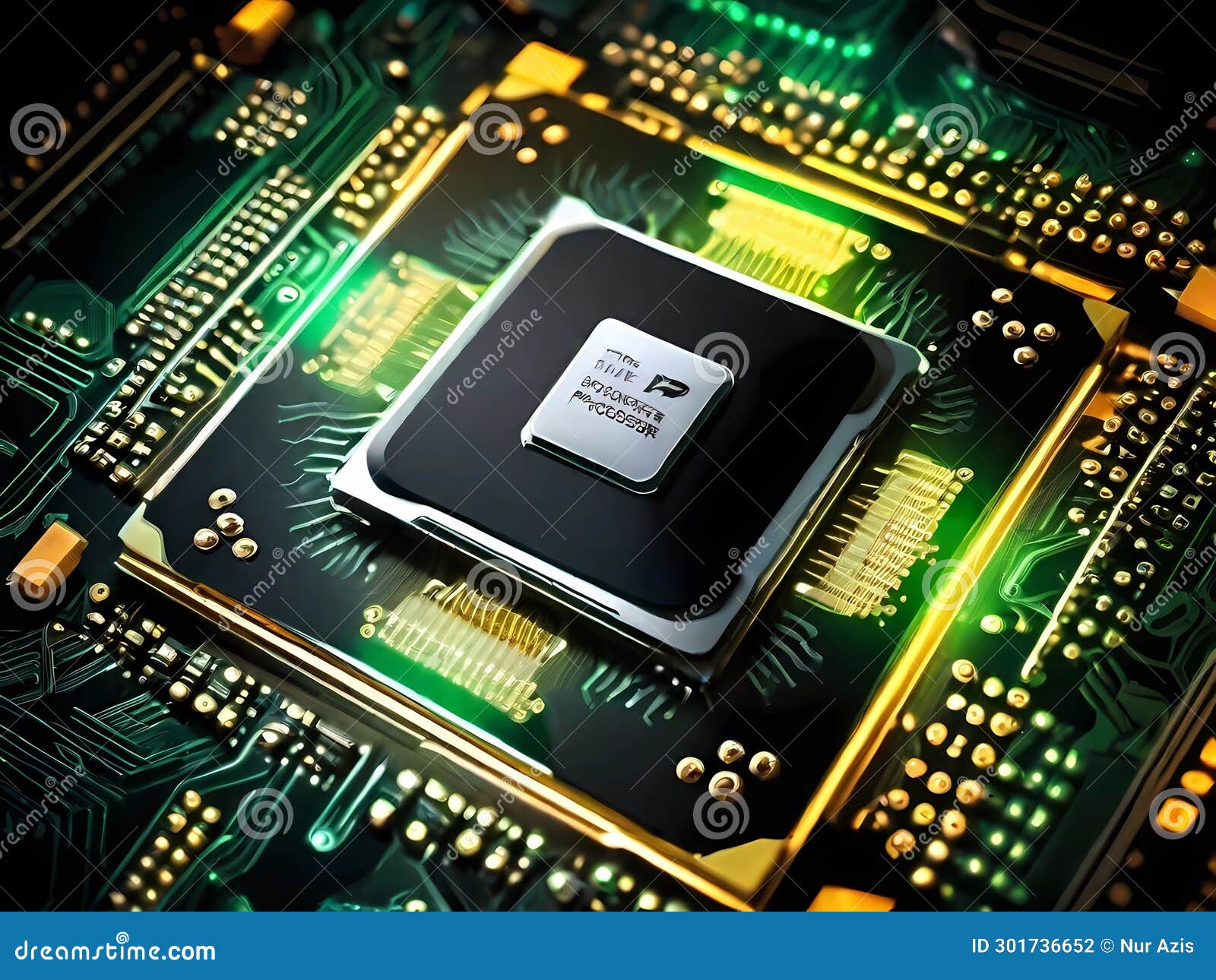 Green Circuit Board Computer with CPU Chip Background 3d Render Stock ...