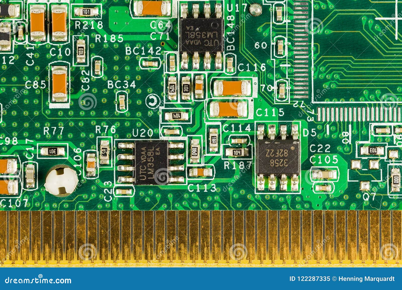 Green Circuit Board with Conductor Tracks, Elements and Electron Stock ...