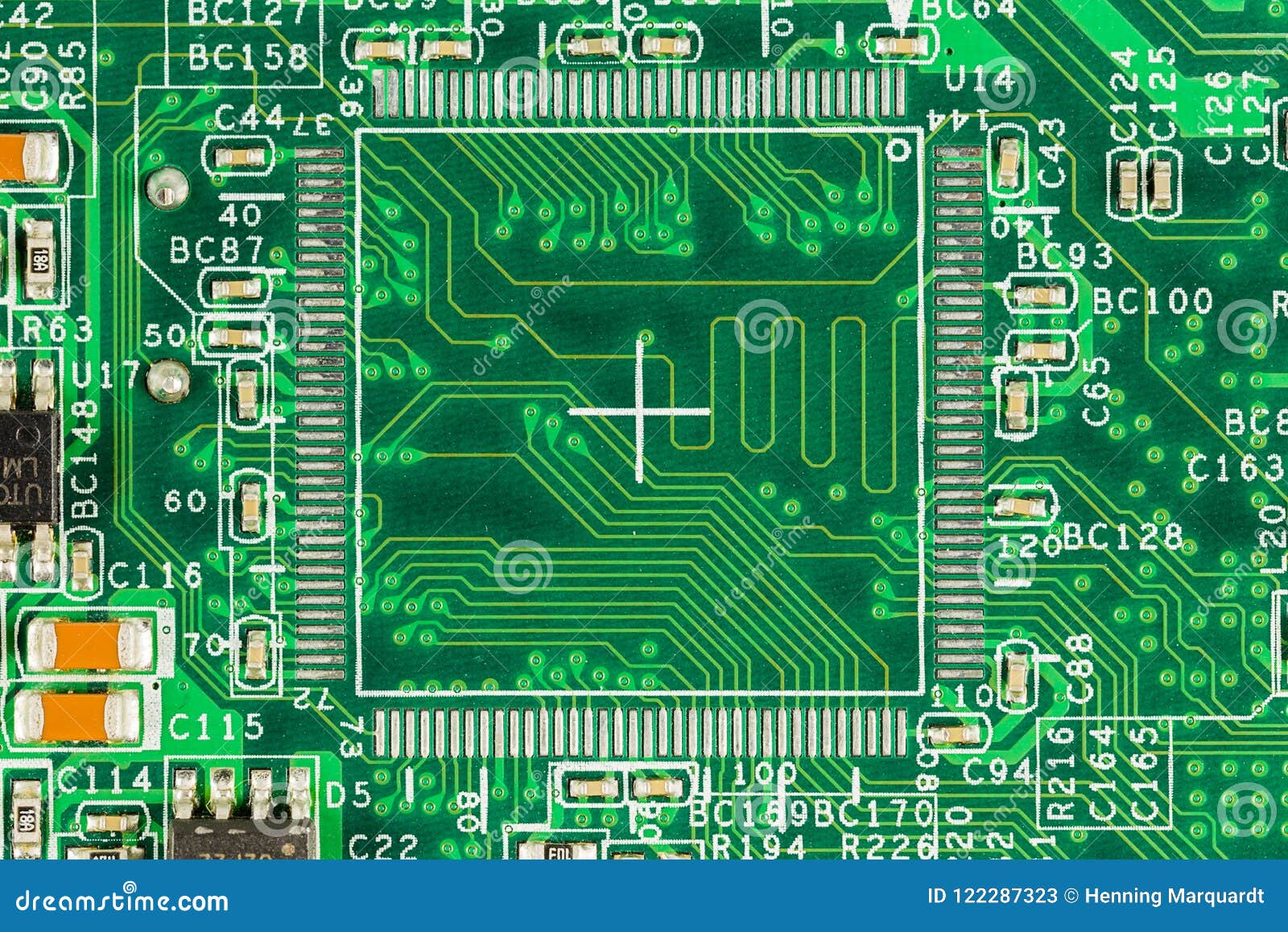 Green Circuit Board with Conductor Tracks, Elements and Electron Stock ...