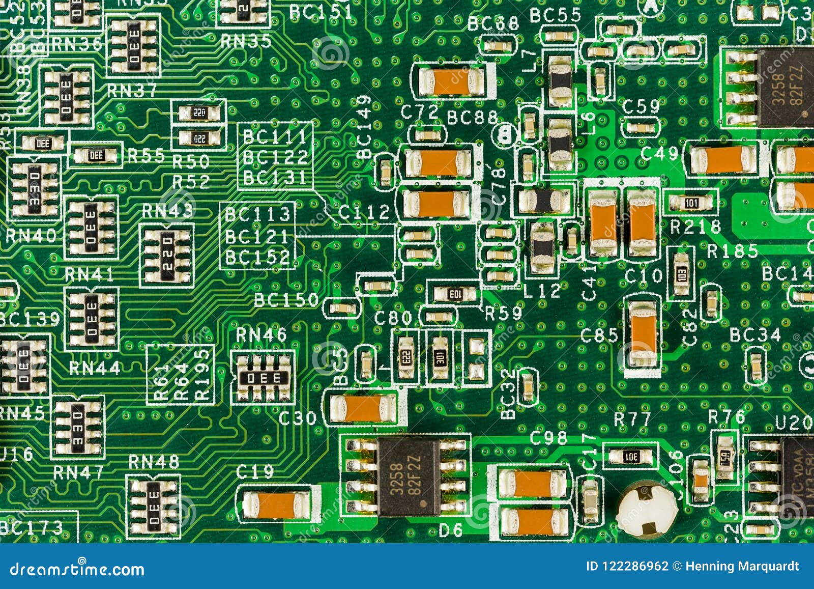 Green Circuit Board with Conductor Tracks, Elements and Electron Stock ...