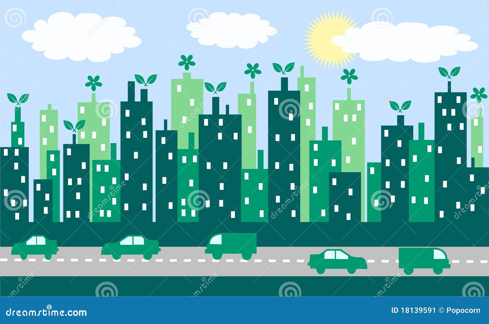 Green city stock vector. Illustration of design, clouds - 18139591