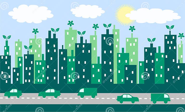 Green city stock vector. Illustration of design, clouds - 18139591