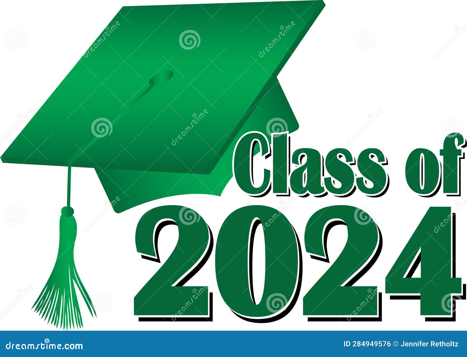 Green Class of 2024 Graduation Cap Stock Illustration - Illustration of ...
