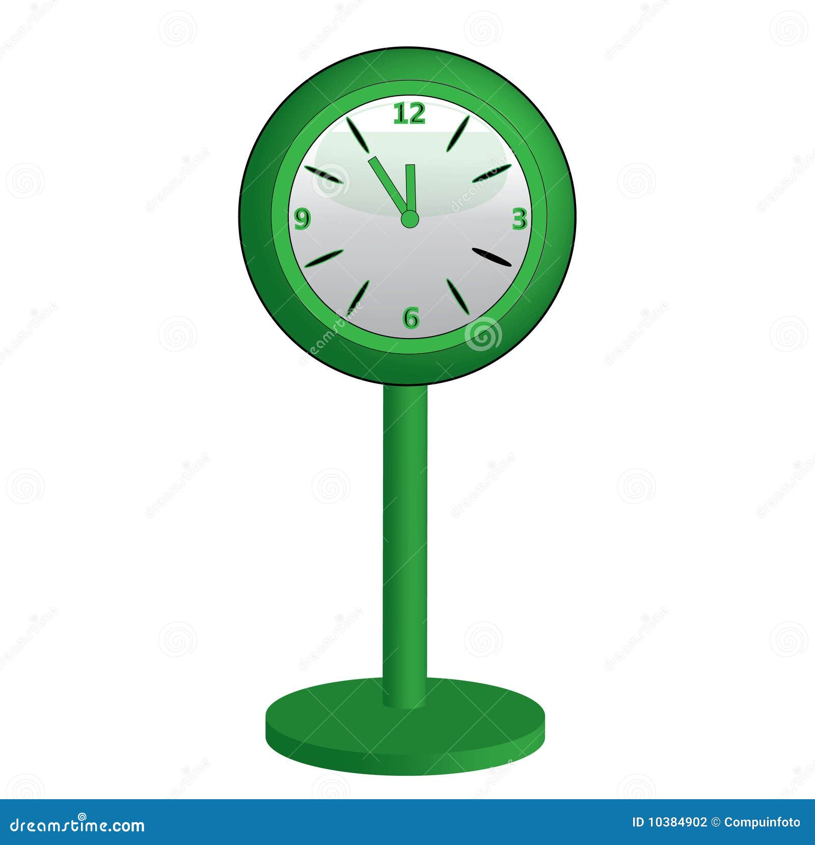Green clock stock vector. Illustration of midnight, single - 10384902