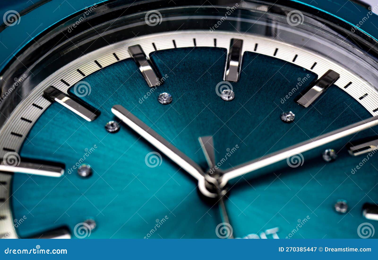 Green Clock Face with Hands and Sparkling Stones Close-up Stock Image ...
