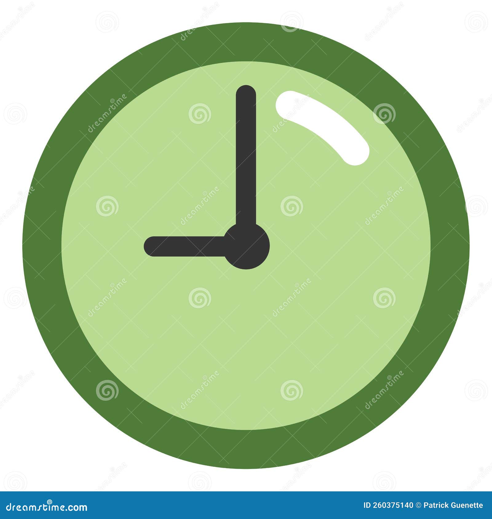 Green clock, icon stock vector. Illustration of round - 260375140