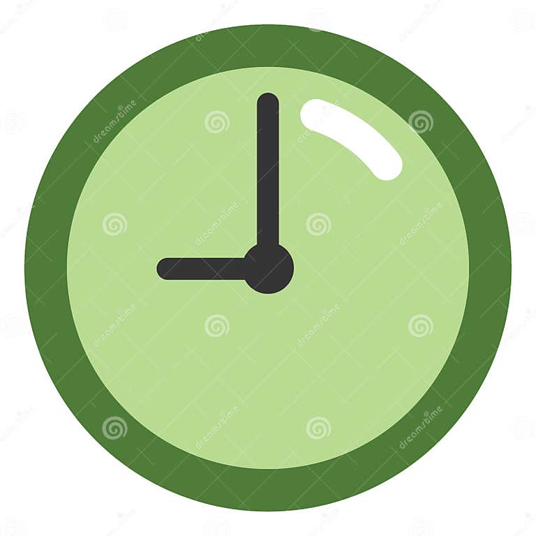 Green clock, icon stock vector. Illustration of round - 260375140