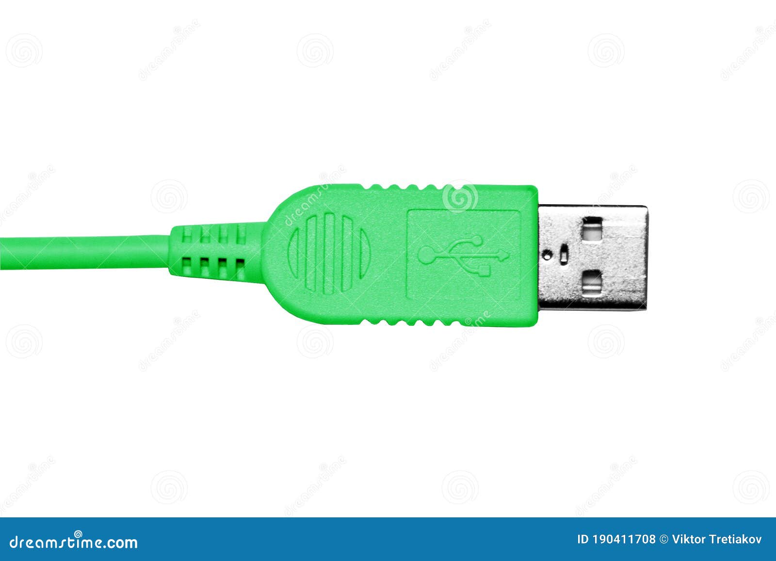 Green Close Up Shot of Usb Cable Isolated on White Stock Photo - Image ...