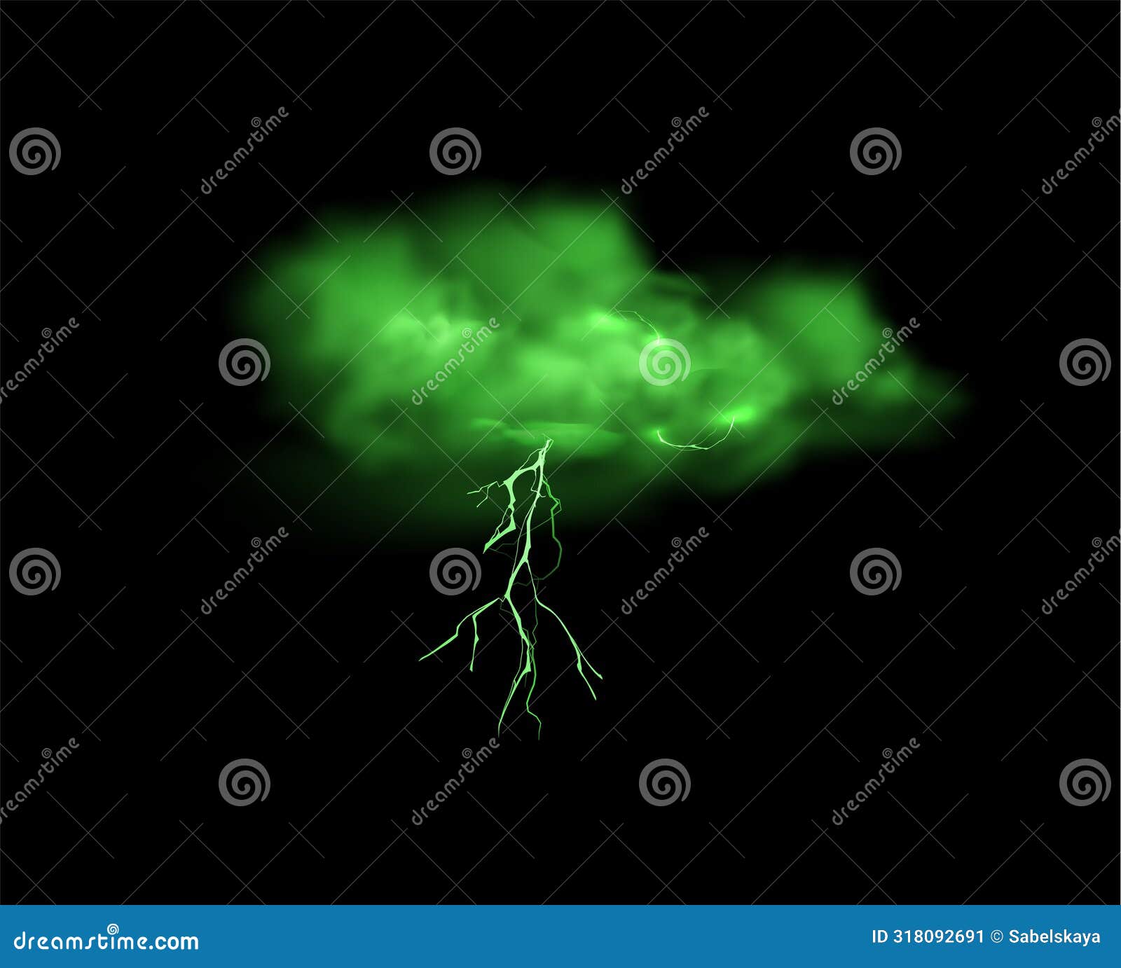 Green Cloud with Lightning Strikes Thundercloud, Vector Realistic Storm ...