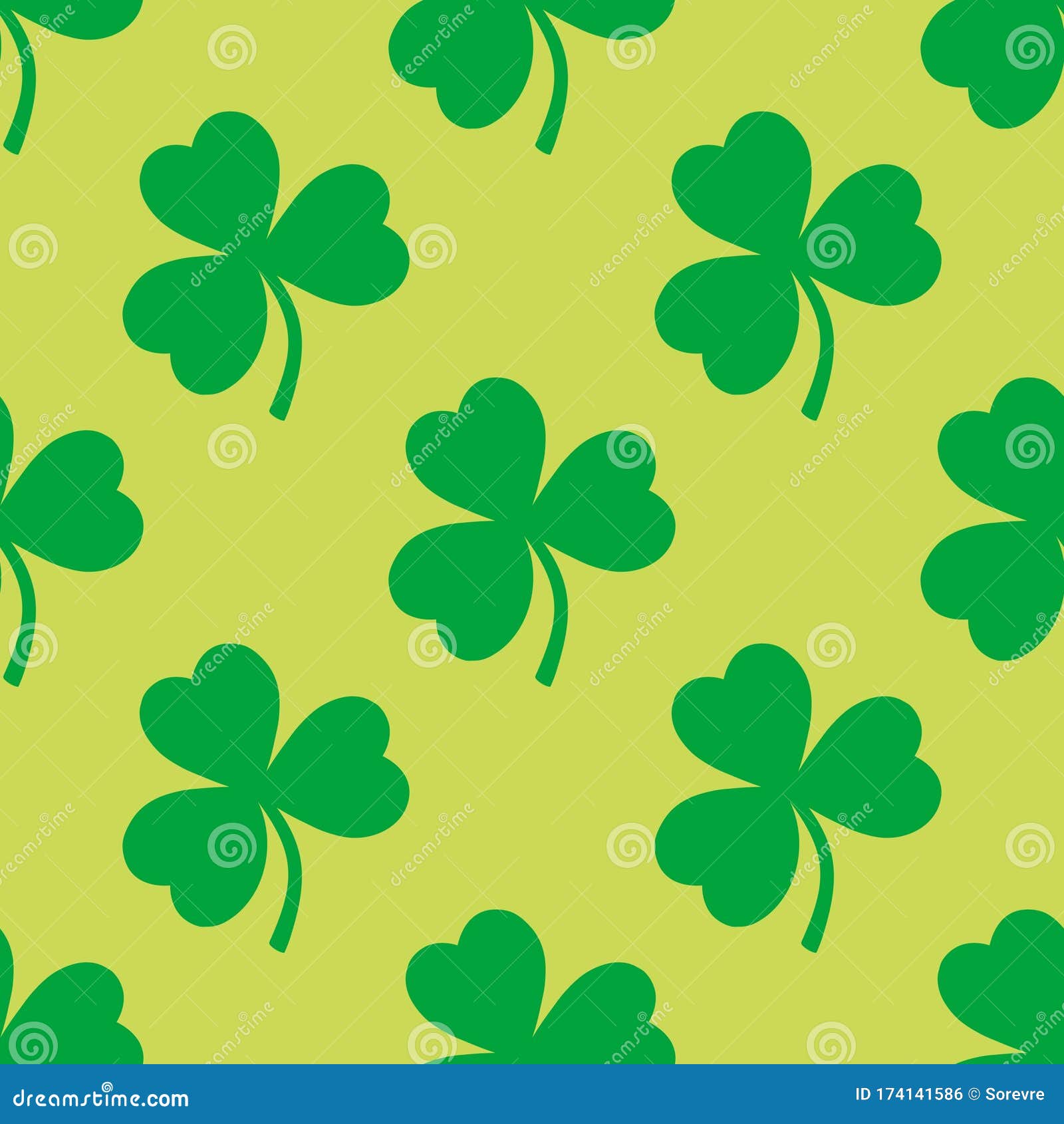 Green Clovers Leaves Seamless Pattern St Patrick Day Stock