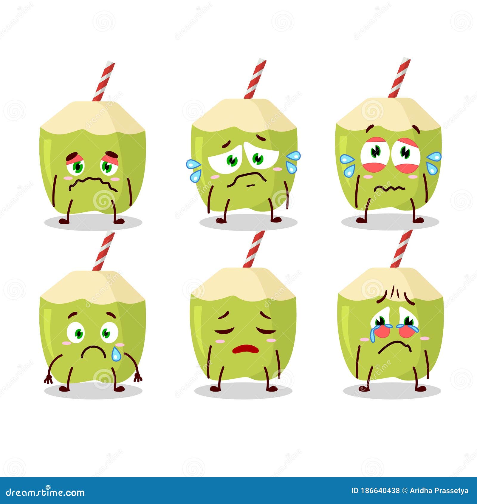 Green Coconut Cartoon Character with Sad Expression Stock Vector ...
