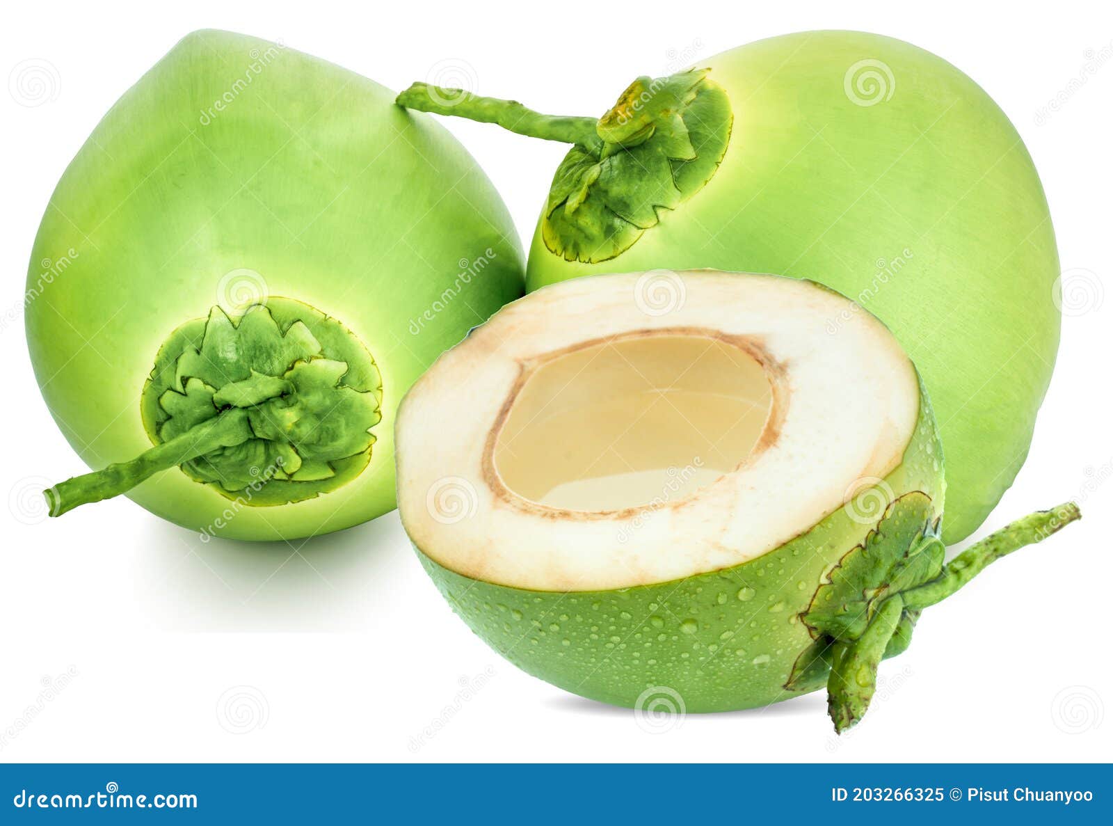 Green Coconut Isolated on White Background Stock Image - Image of milk ...