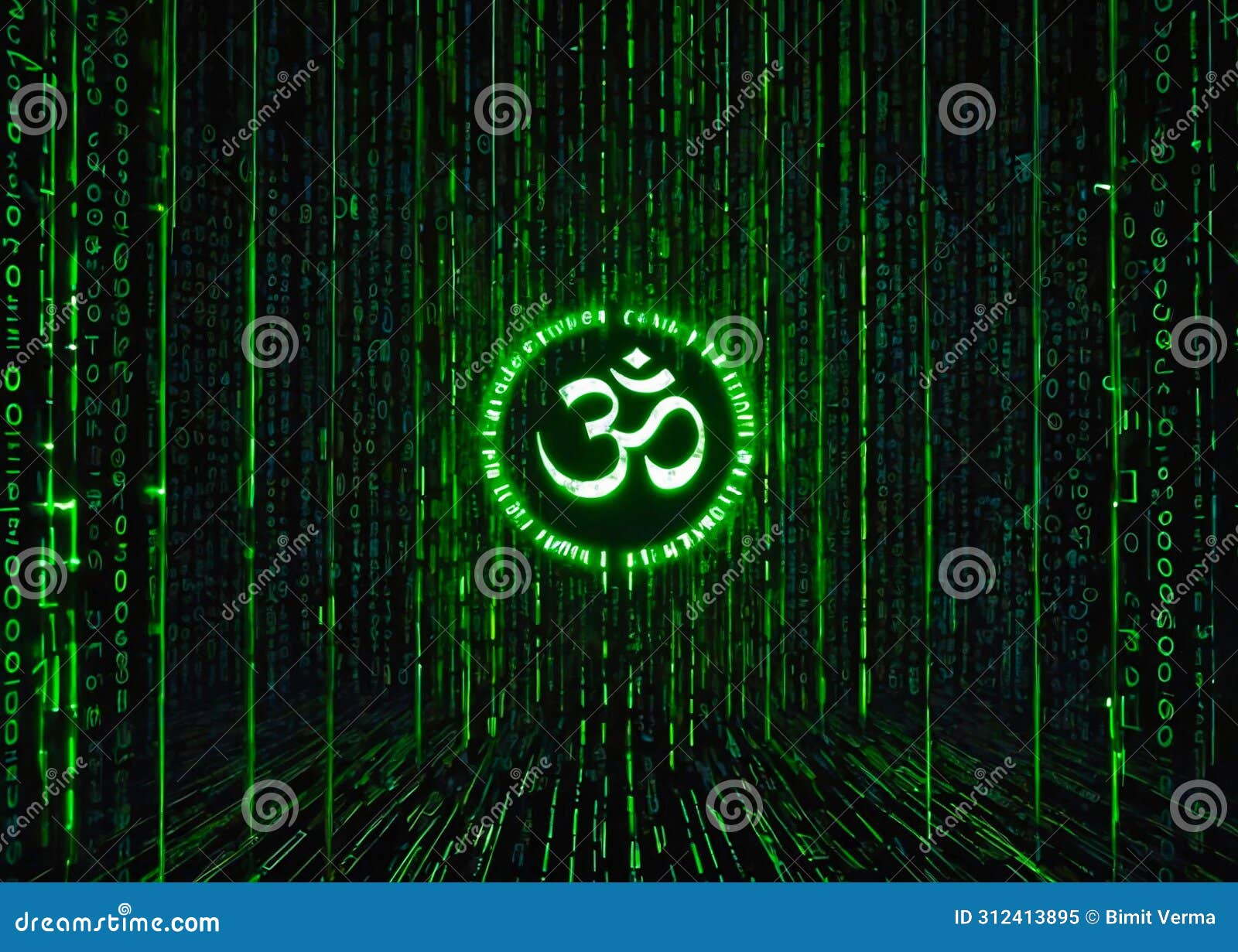 Green Code Background with Om Symbol in the Centre, Matrix Style, AI ...