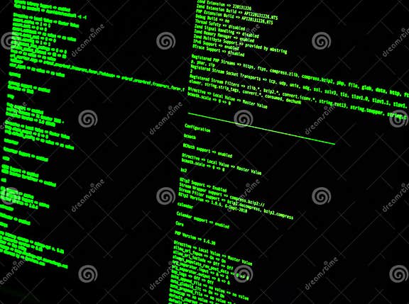 Green Code In Command Line Interface On Black Background Unix Bash Shell Stock Illustration