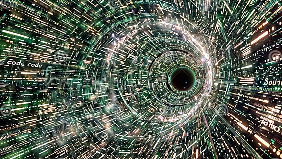 Green Code Vortex Cyberpunk Coding And Data Flow Generative Ai Stock Illustration Illustration