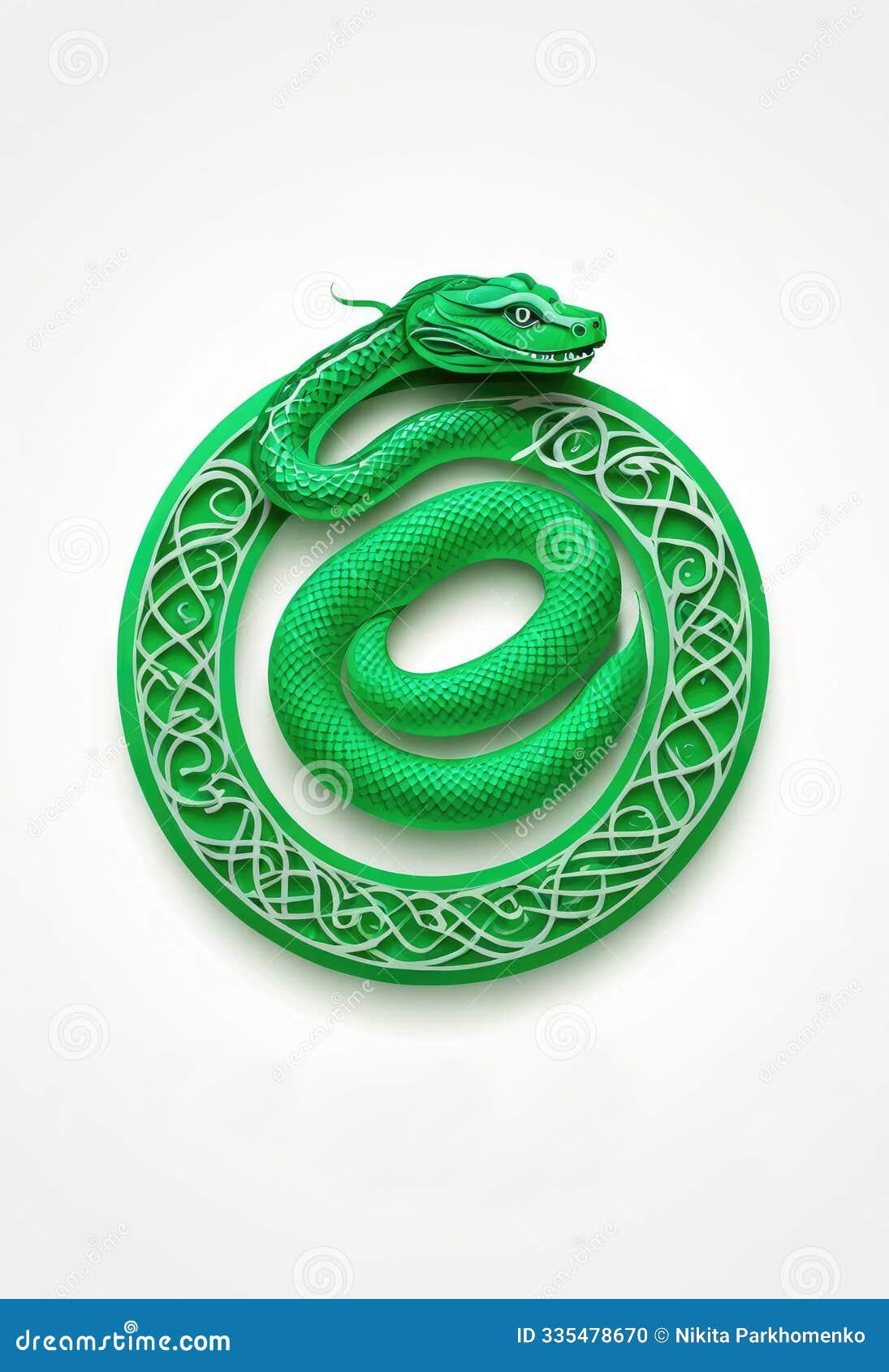 A Green Snake is Coiled in a Circle, Forming the Ancient Ouroboros ...