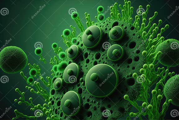 Green Colony of Microorganisms Bacteria, Plankton Under Microscope ...