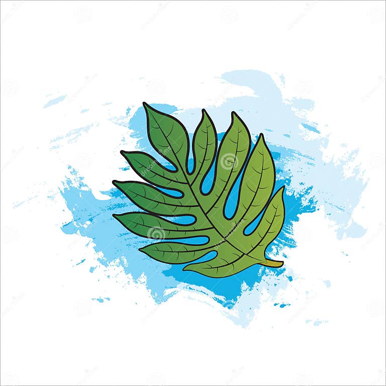 Green Color Breadfruit Leaf Over Blue Color Brush Stroke Stock Vector ... Green Color Breadfruit Leaf Over Blue Color Brush Stroke Stock Vector ...