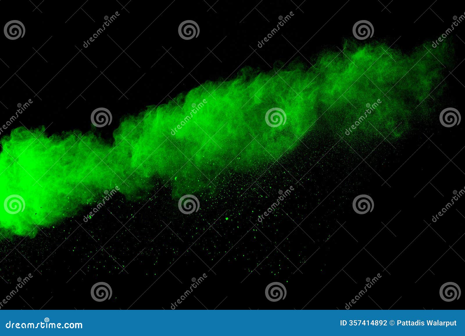 Green Color Powder Explosion Cloud on Black Background.Green Dust ...