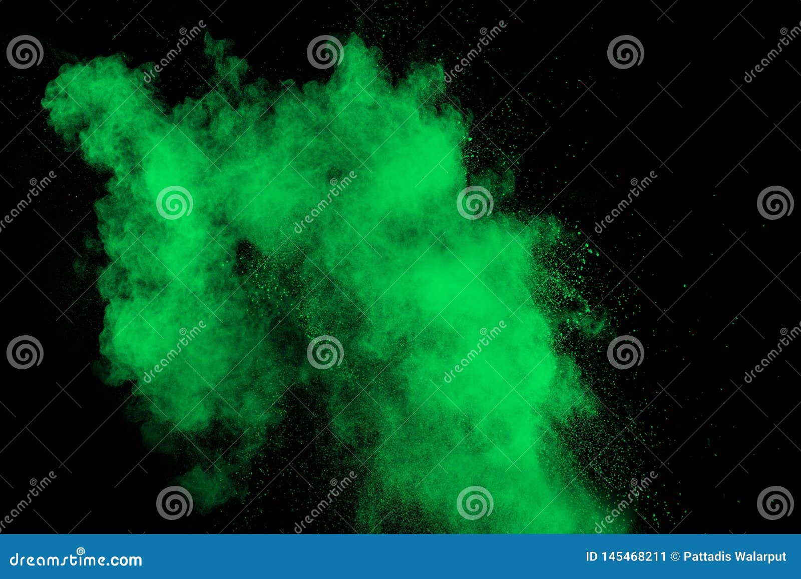 Green Color Powder Explosion Cloud on Black Background.Green Dust ...