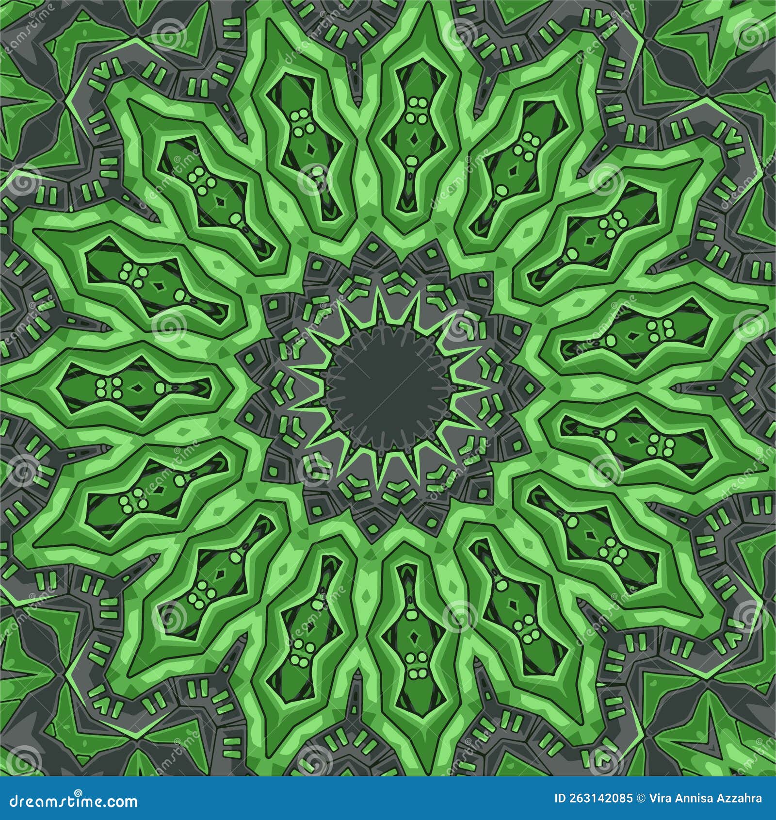 Green Color Seamless Pattern with Mandala Ornament Vector Illustration ...