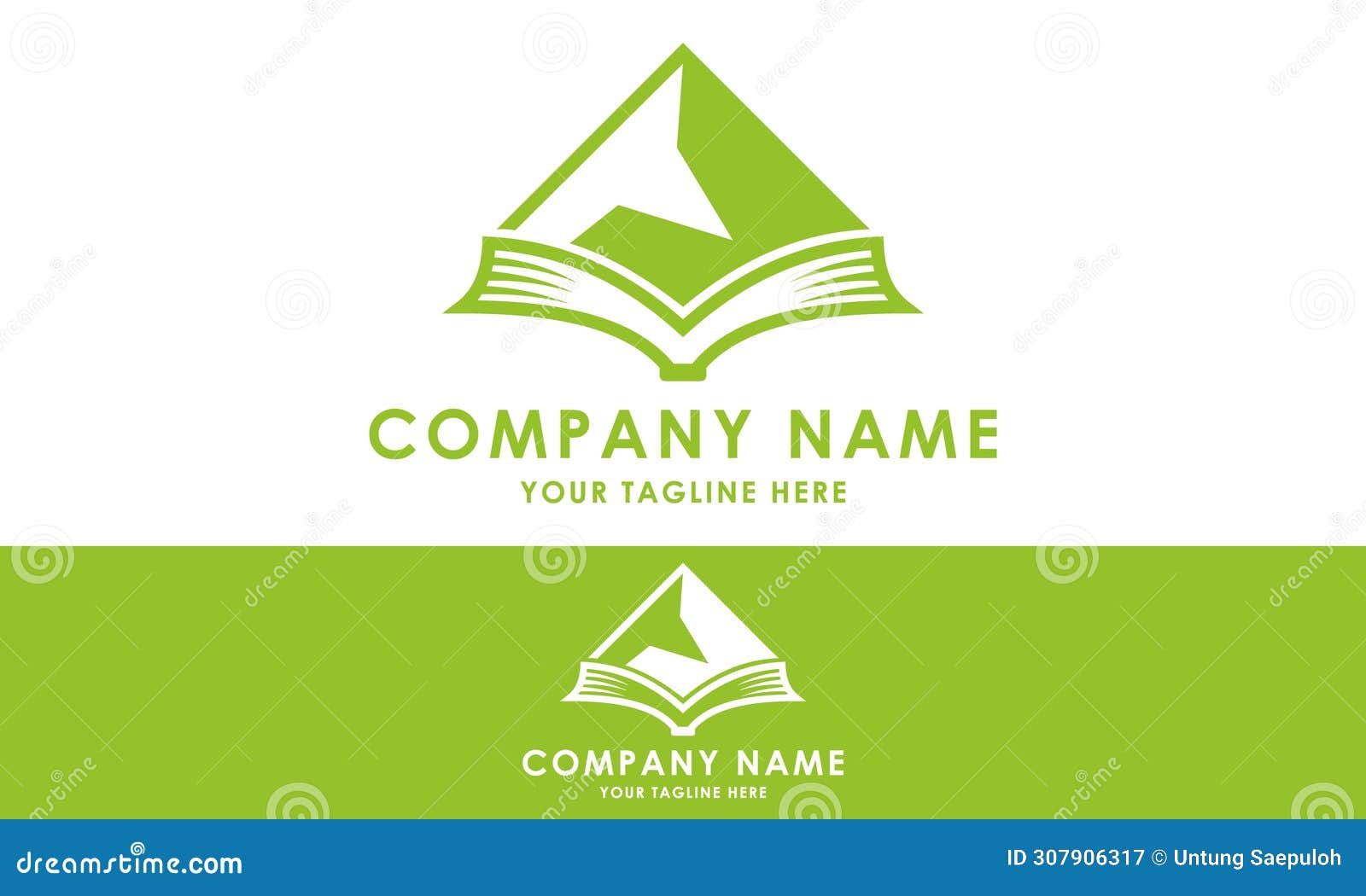 Green Color Simple Open Book and Mountain Logo Design Stock Vector ...