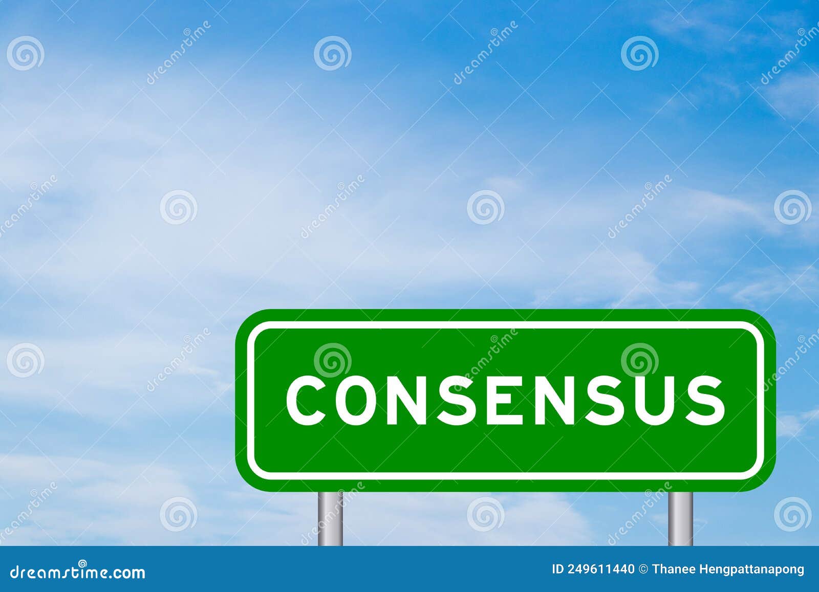 Green Transportation Sign with Word Consensus on Blue Sky with White ...