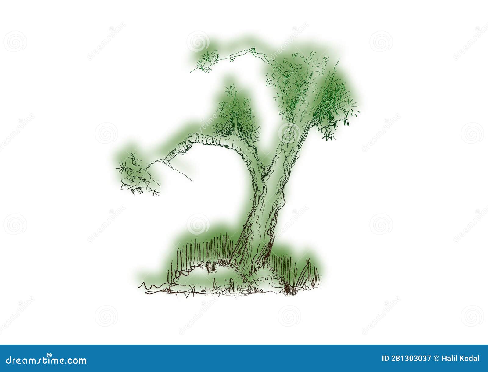 Green Color Tree Drawing. Illustrator Visual Stock Illustration ...